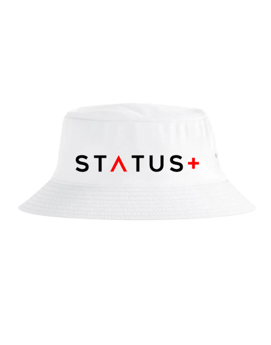 Status Plus White Bucket Hat (black and red logo) – Status Plus Fashions