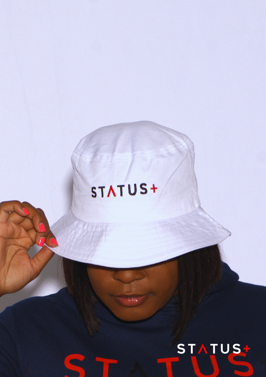 Status Plus White Bucket Hat (black and red logo) – Status Plus Fashions